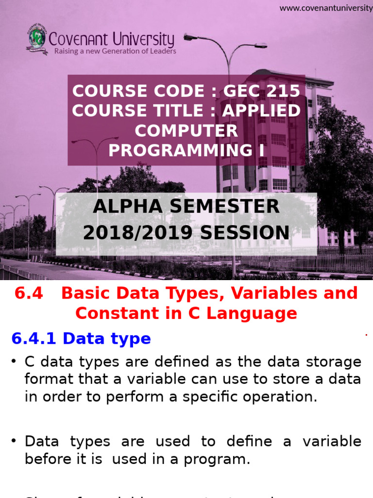 Module 6b - DataTypes Variable and Constants in C - New | PDF Module 6b - DataTypes Variable and Constants in C - New | PDF