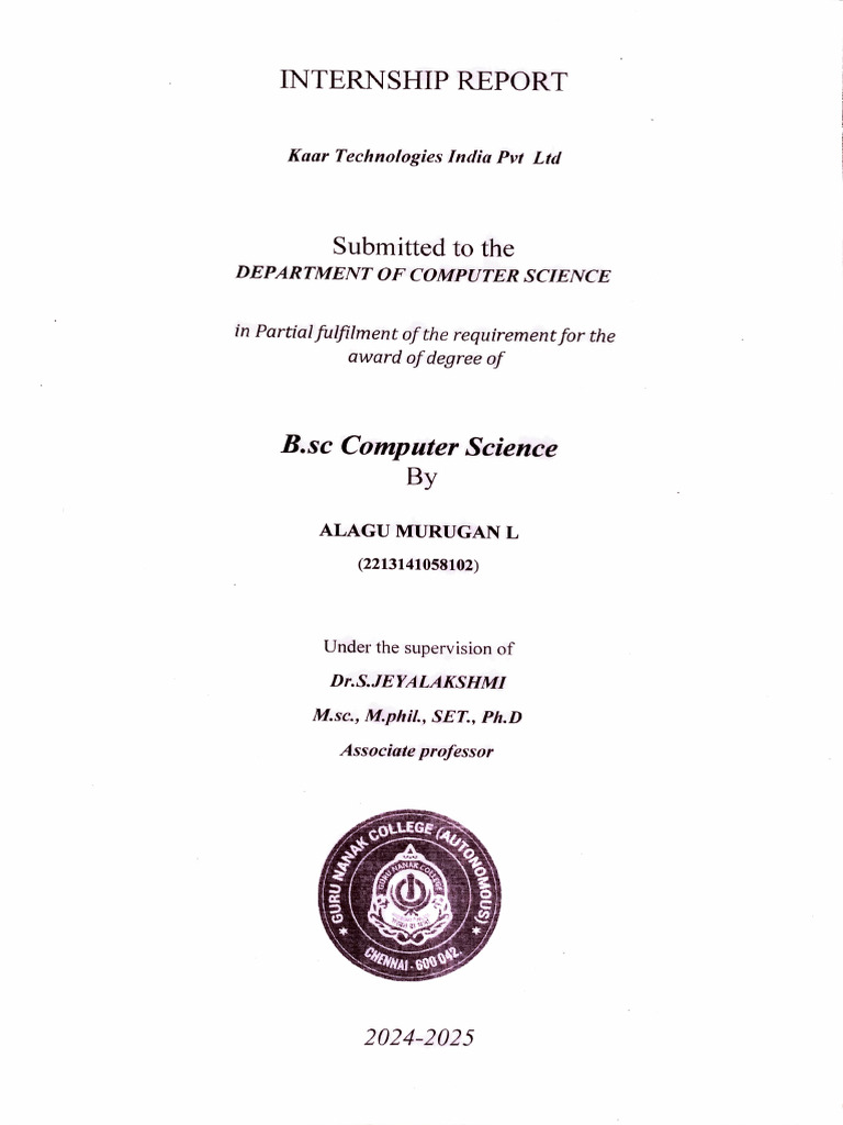 B.SC Computer Science: Internship Report | PDF
