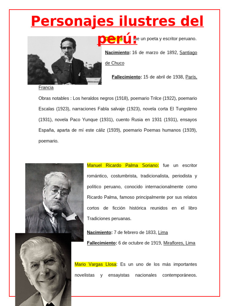 Personajes Ilustres Del Perú | PDF