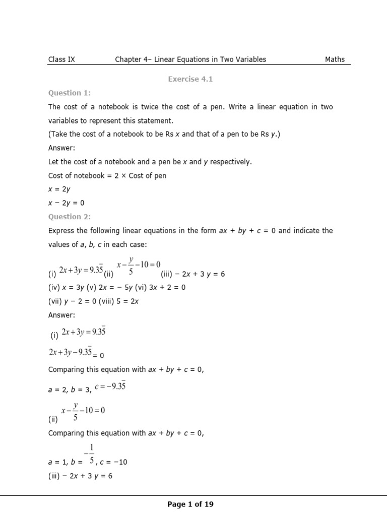 Chapter 4 Linear Equations in Two Variables | PDF