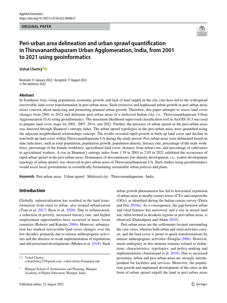Peri-Urban Area Delineation and Urban Sprawl Quant | PDF
