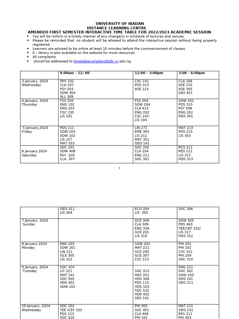 2022-2023 Amended Interactive Time Table | PDF