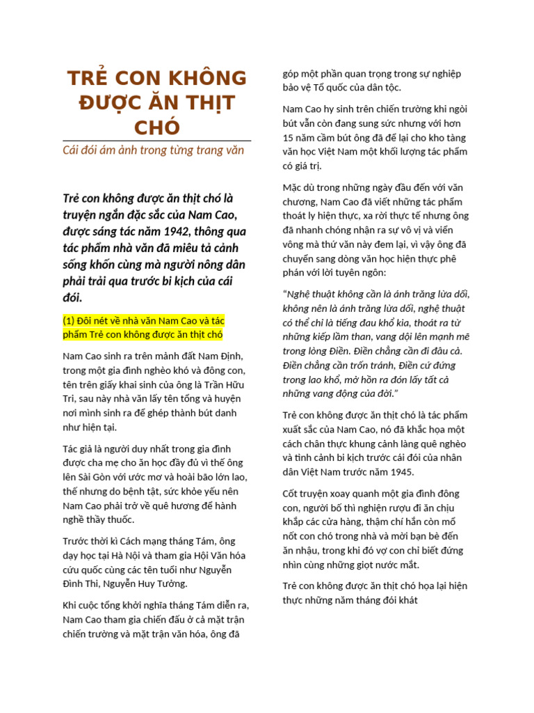 Tác Phẩm - TRẺ CON KHÔNG ĐƯỢC ĂN THỊT CHÓ | PDF