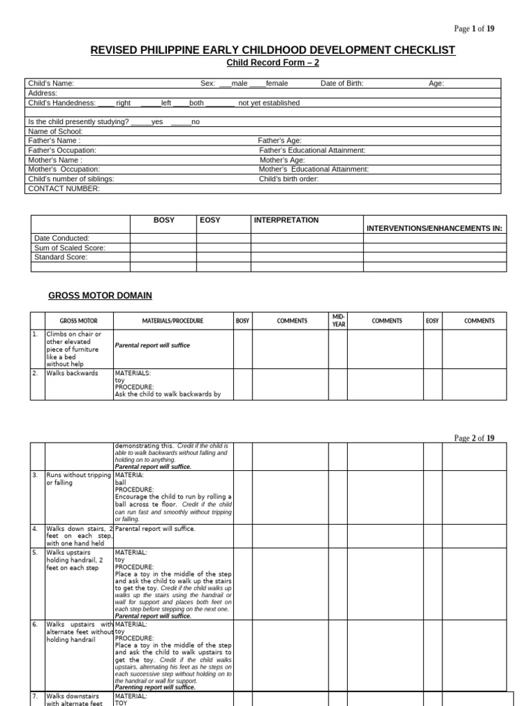 Revised Philippine ECCD Checklist | PDF | Shape | Word