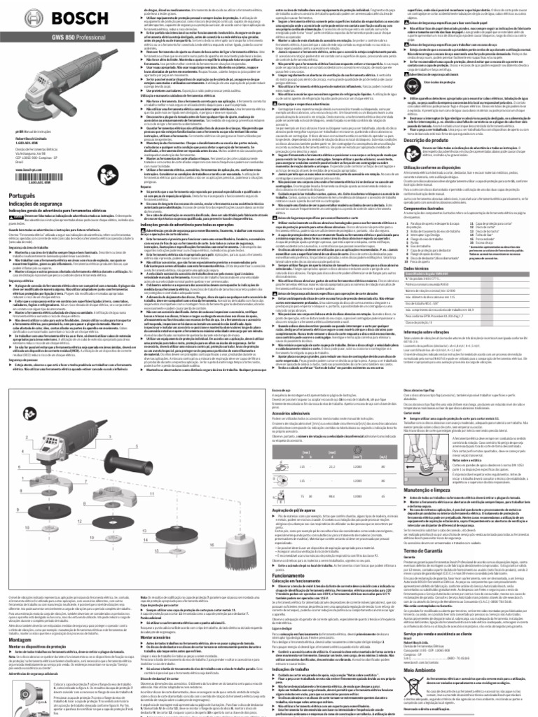 Manual de Instruções Bosch GWS 850 Professional. | PDF