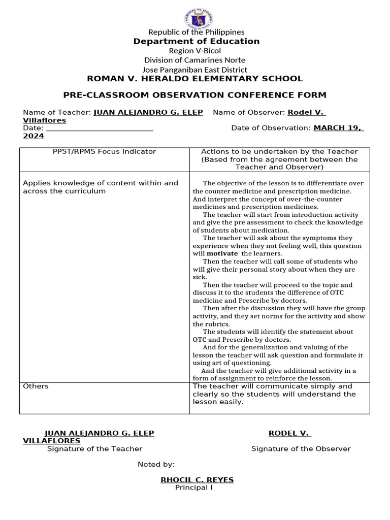 Classroom Observation Form: Teacher Evaluation | PDF | Teachers | Over ...