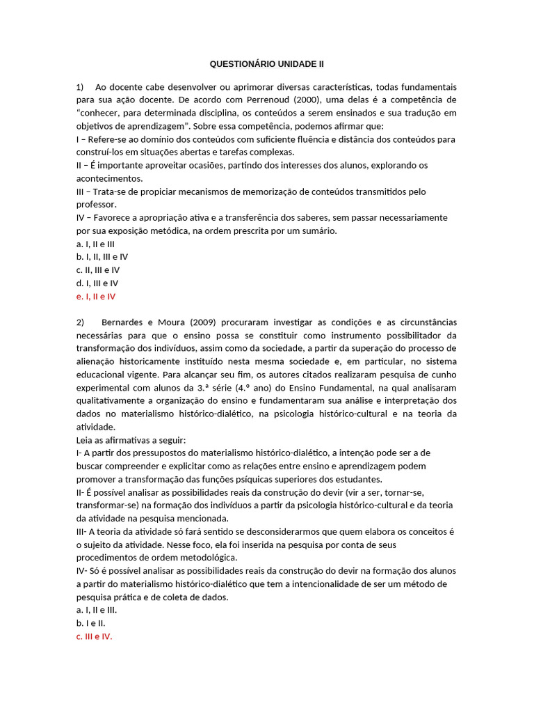 Questionário Unidade Ii | PDF