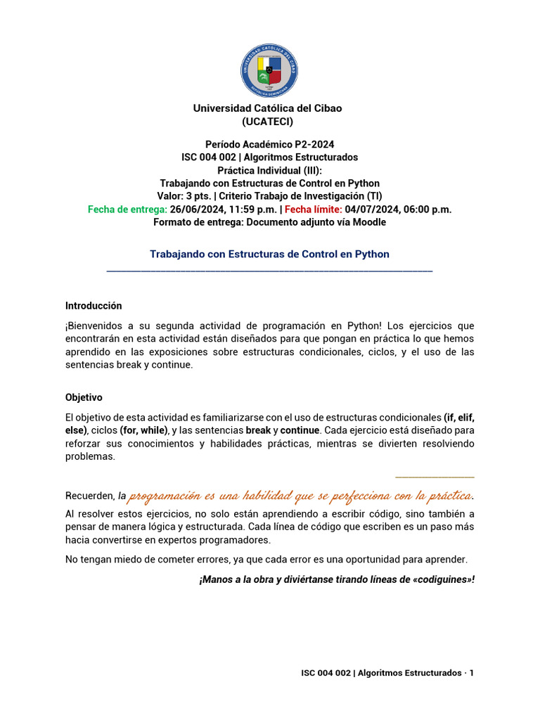 Práctica III - Estructuras de Control en Python | PDF
