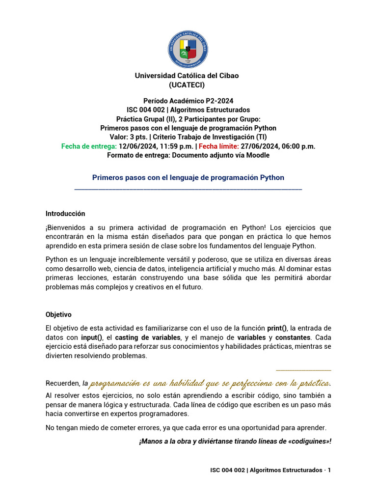 Práctica II - Primeros Pasos Con Python | PDF