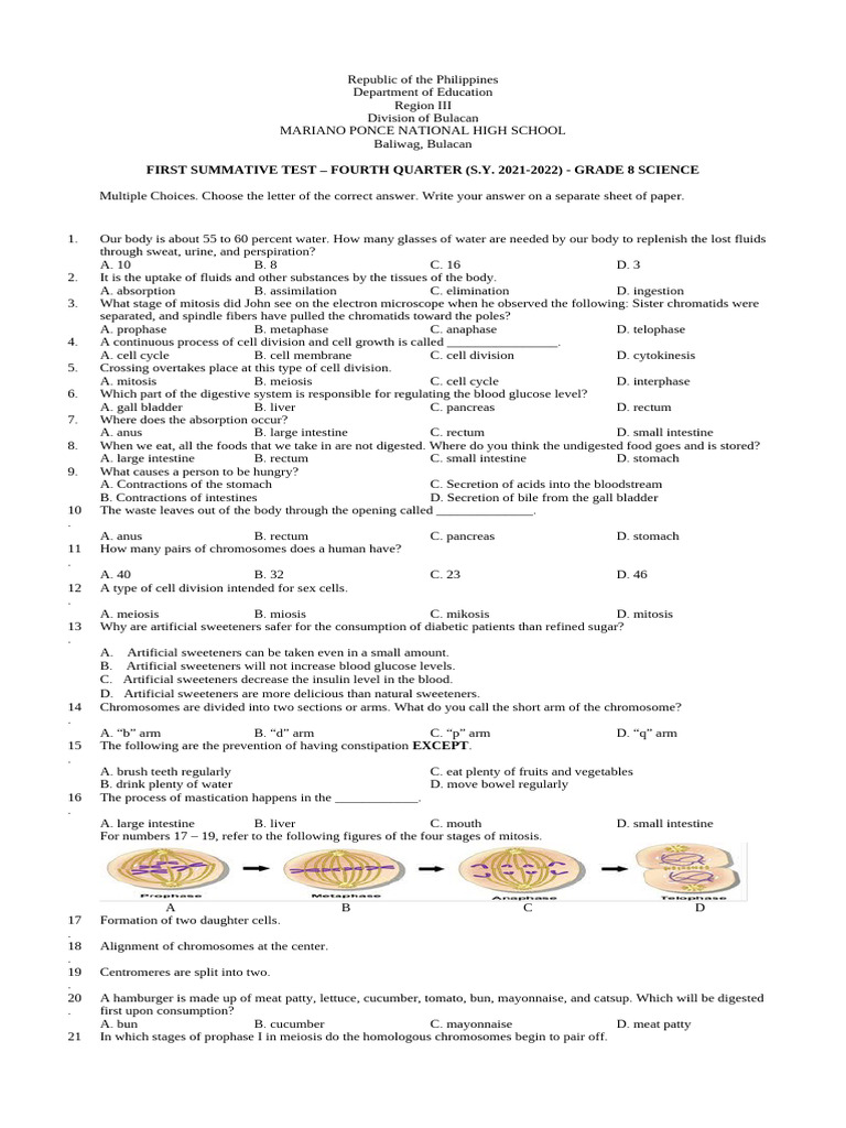 Q4 First Summative Test M1 M2 | PDF