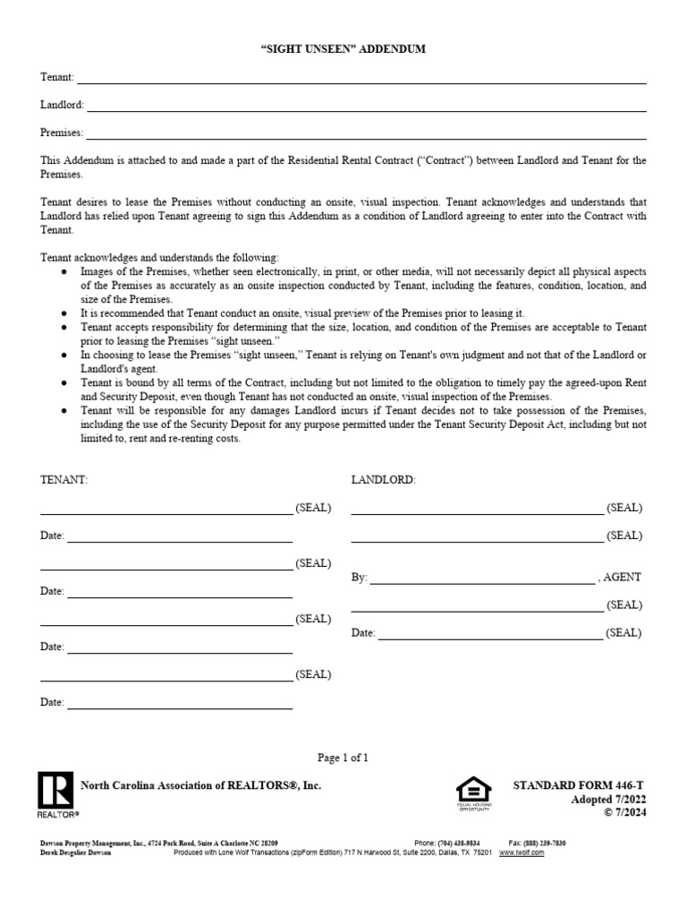 Sight Unseen Addendum Sample | PDF