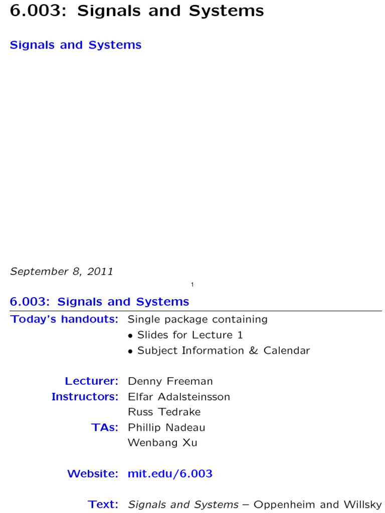 Lecture 1_ Signals and systems | PDF