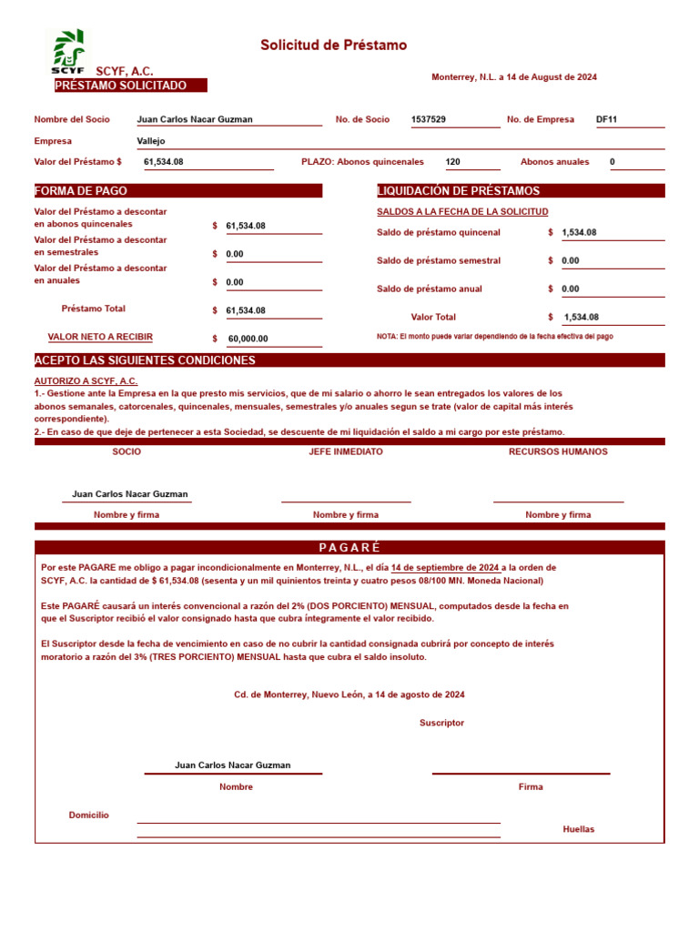 SCYF SolicitudPtmo Pagare | PDF