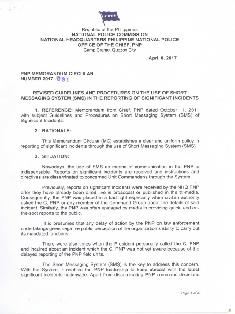 PNP MC NO. 2017-031 Re Revised Guidelines and Procedures On The Use of ...