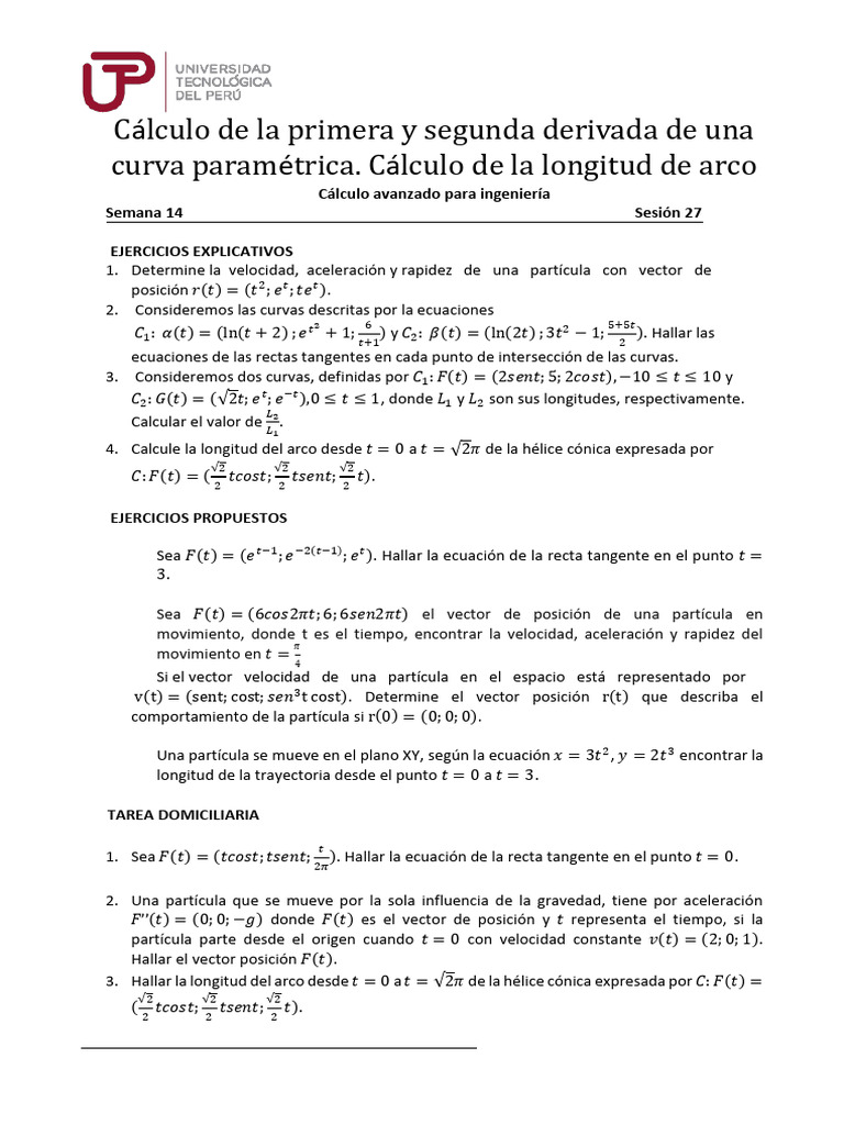 S14 - s1 - EJERCICIOS - Cálculo de La Primera y Segunda Derivada de Una Curva Paramétrica | PDF