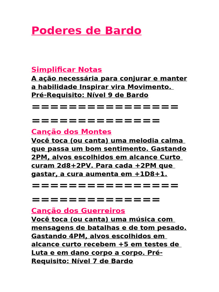 Poderes de Bardo | PDF