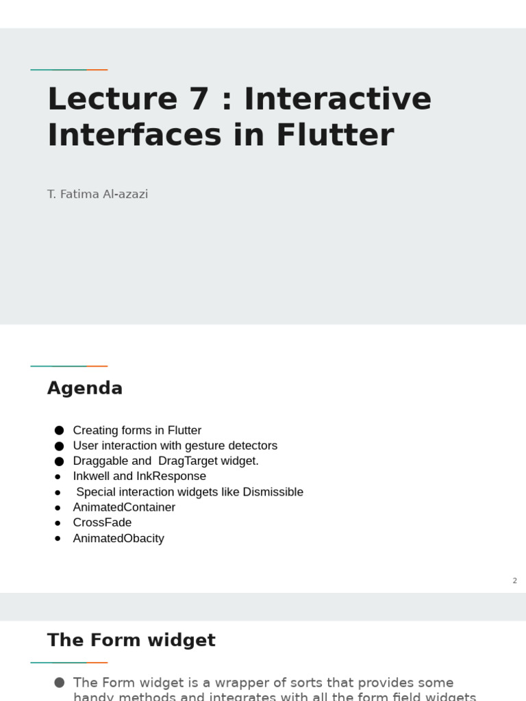 Lecture 7 - Interaction Interfaces in Flutter | PDF