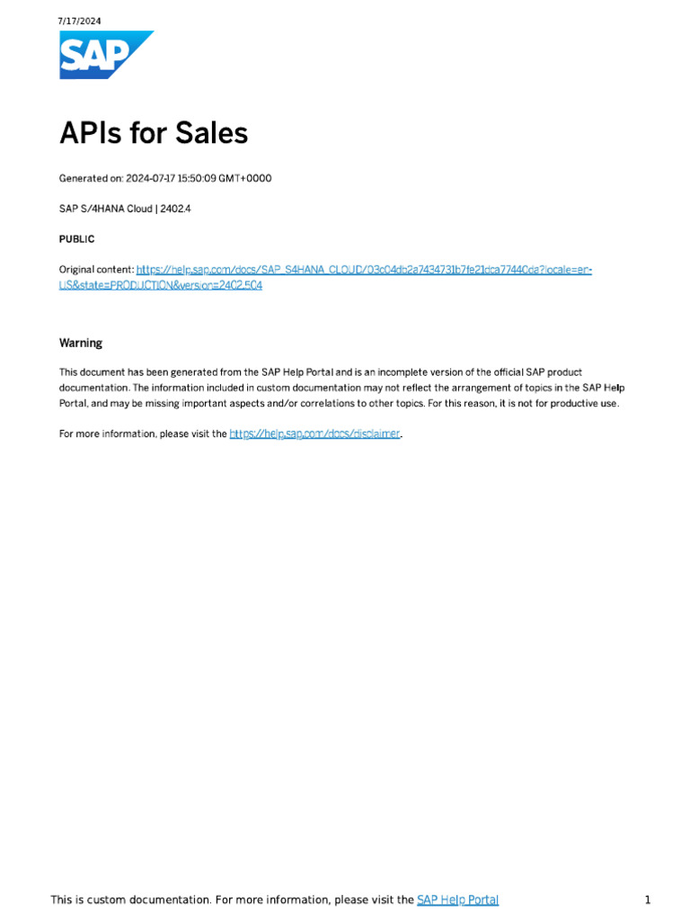 SAP API - Sales Master Data | PDF