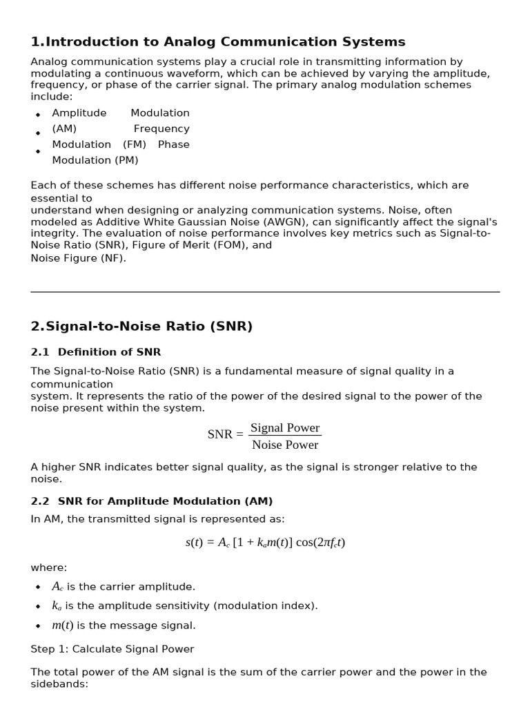 Analog Communication Noise Analysis | PDF