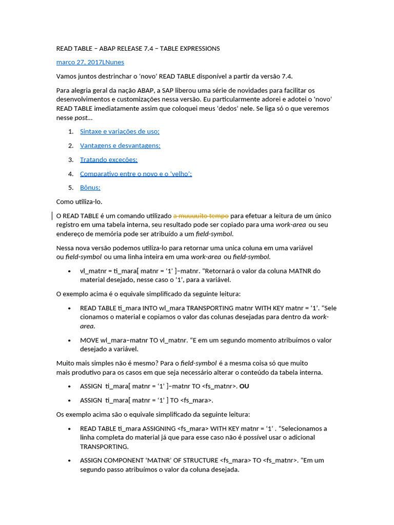 03 - Read Table - Abap Release 7.4 - Table Expressions | PDF