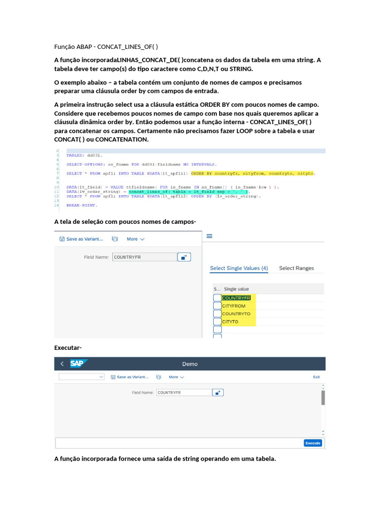 05 Função Abap Concat Lines Of Pdf