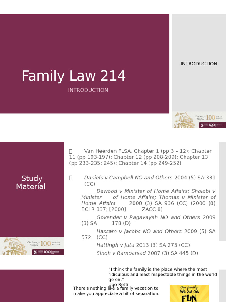 Family Law 214 SU 1 Introduction | PDF | Civil Union | Politics