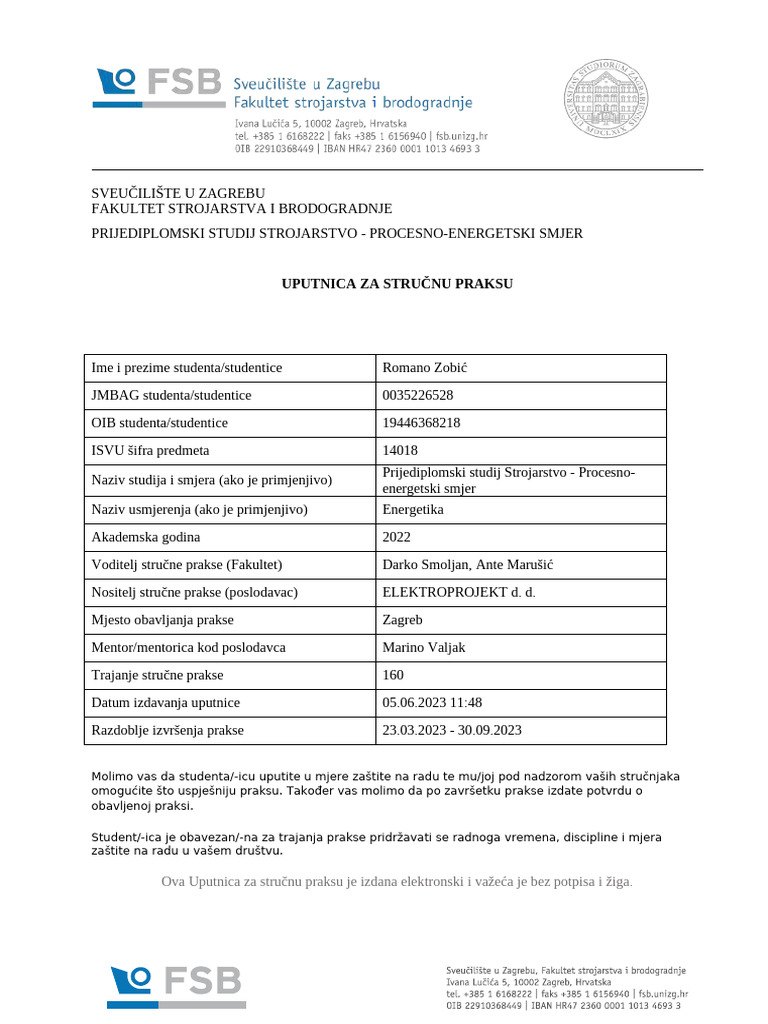 Uputnica Za Praksu | PDF