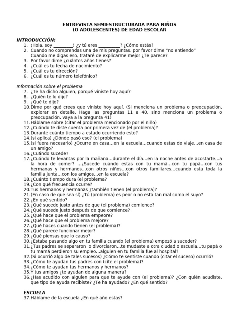 Entrevista Semiestructurada para Niños | PDF
