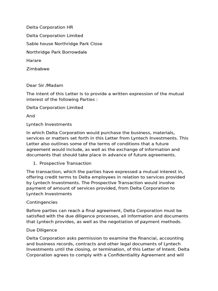 Letter of Intent Edited | PDF