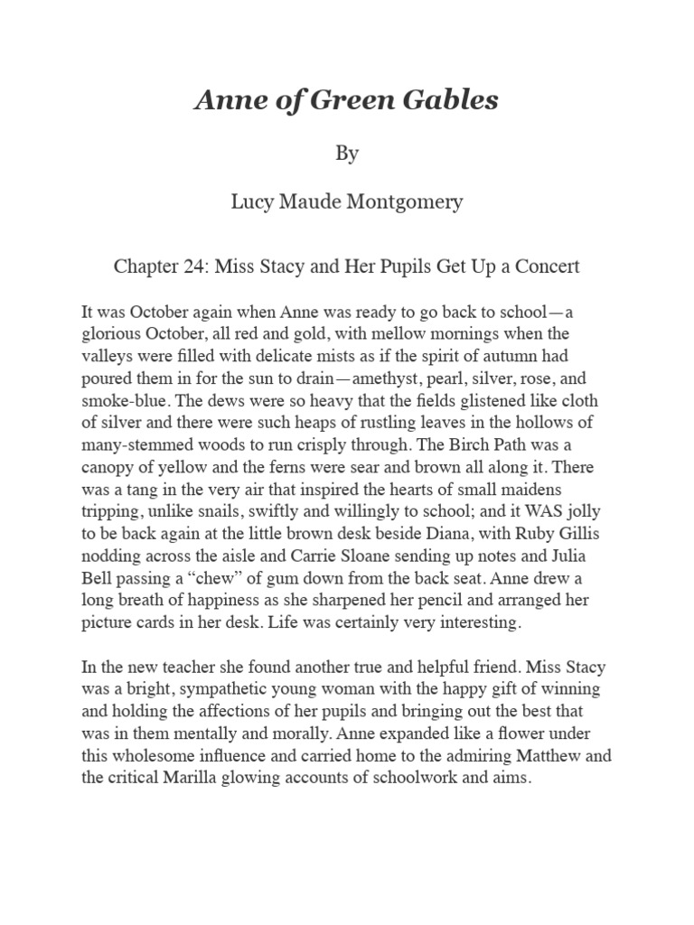 Anne of Green Gables 024 Chapter 24 Miss Stacy and Her Pupils Get Up A Concert | PDF