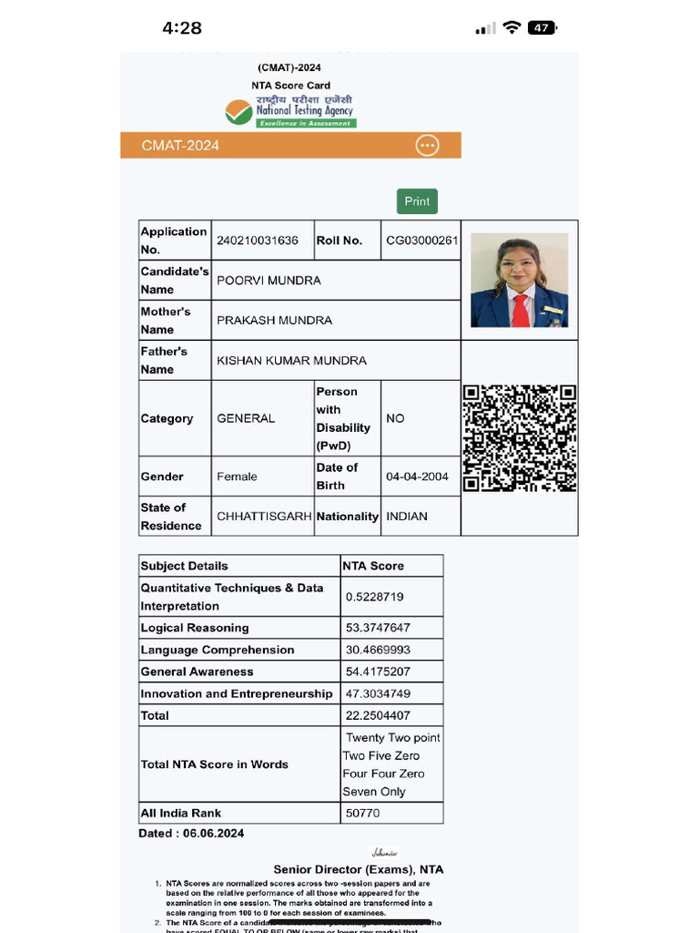 Cmat Score Card | PDF