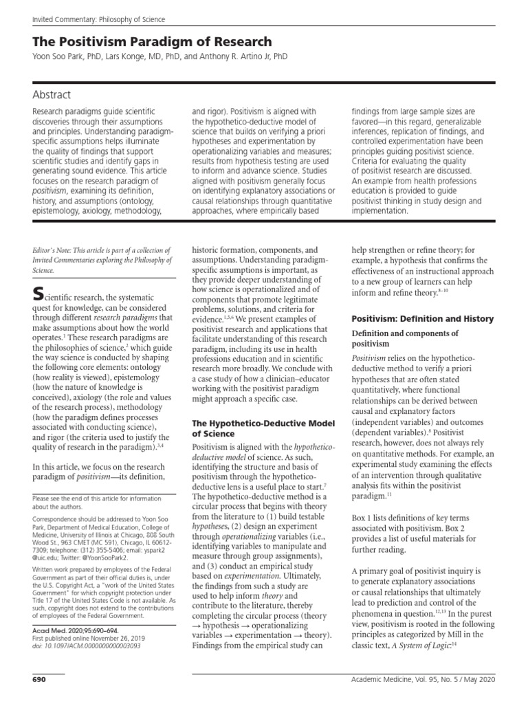 The Positivism Paradigm of Research: Positivism, Examining Its ... The Positivism Paradigm of Research: Positivism, Examining Its ...