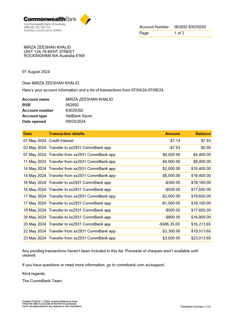 Transaction Summary | PDF