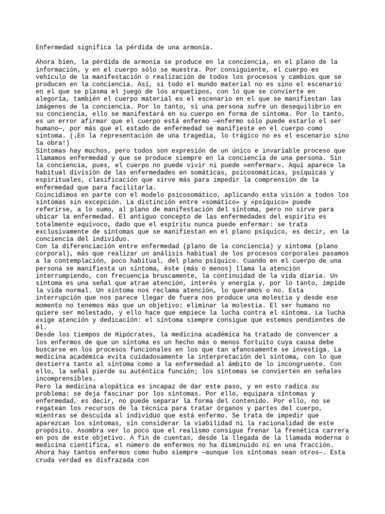 Enfermedad Significa La Pérdida de Una Armonía | PDF | Psique ...