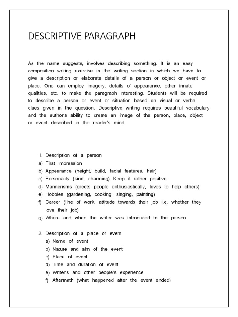 Descriptive Paragraph | PDF