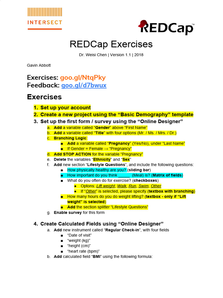 REDCap Tutorial Exercises at Deakin 2019 | PDF REDCap Tutorial Exercises at Deakin 2019 | PDF