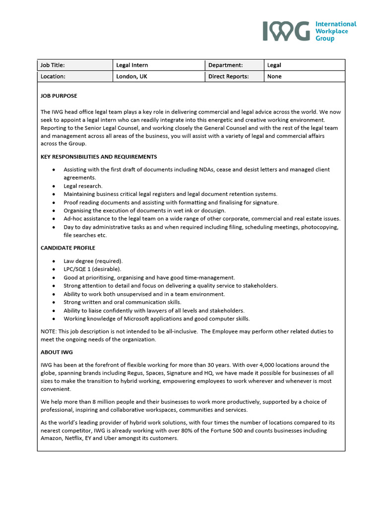 Legal Intern | PDF | Business | Business