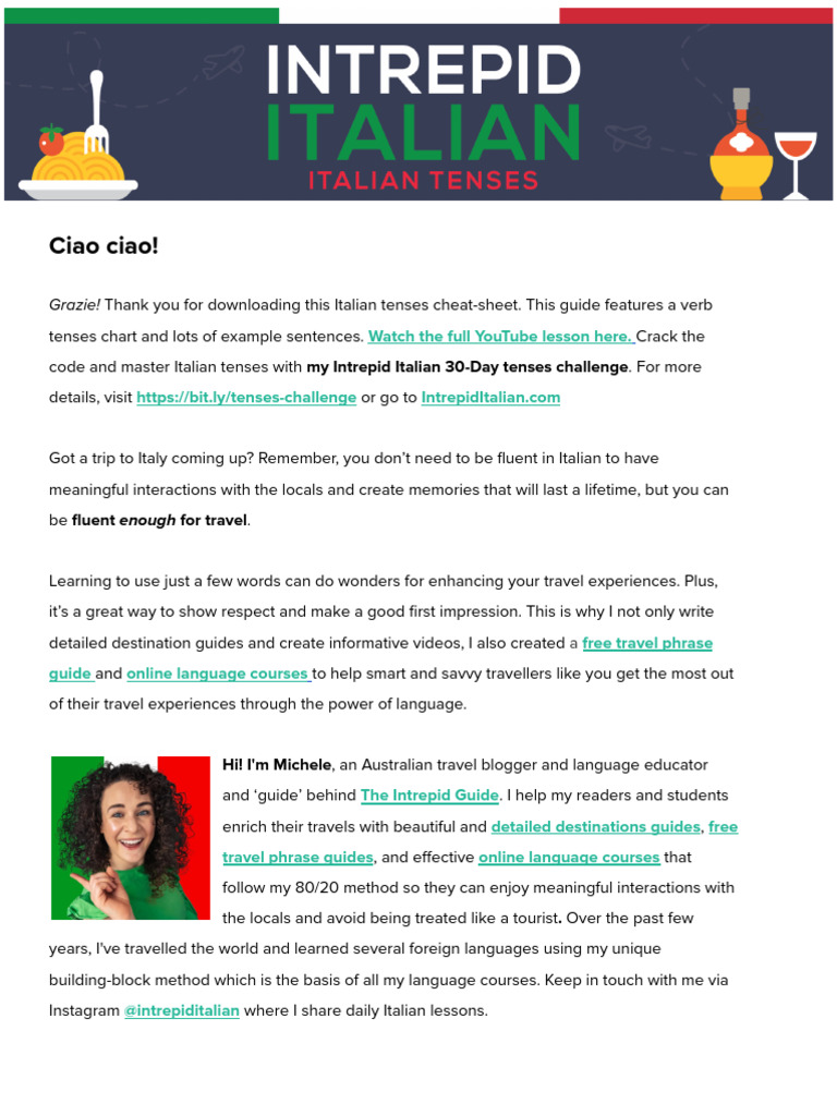 The Intrepid Guide Italian Tenses Cheat Sheet | PDF