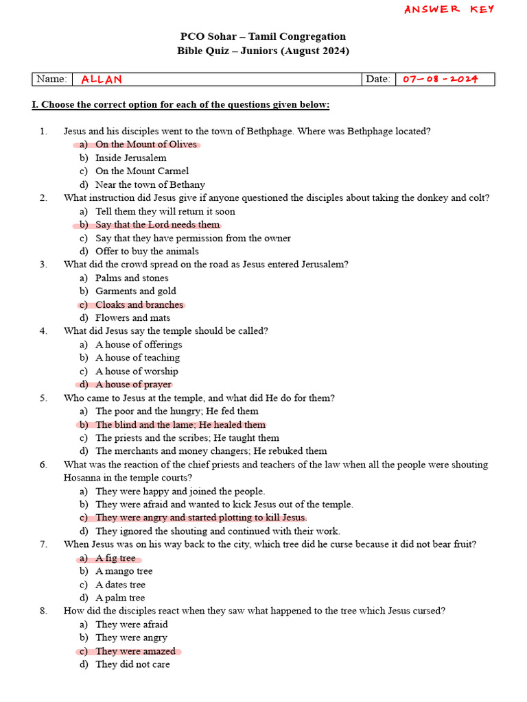 August 2024 - PCO Bible Quiz (J-AK) | PDF