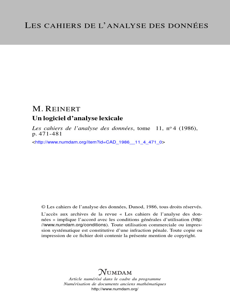 Max Reinert - Un Logiciel D'analyse Lexicale | PDF