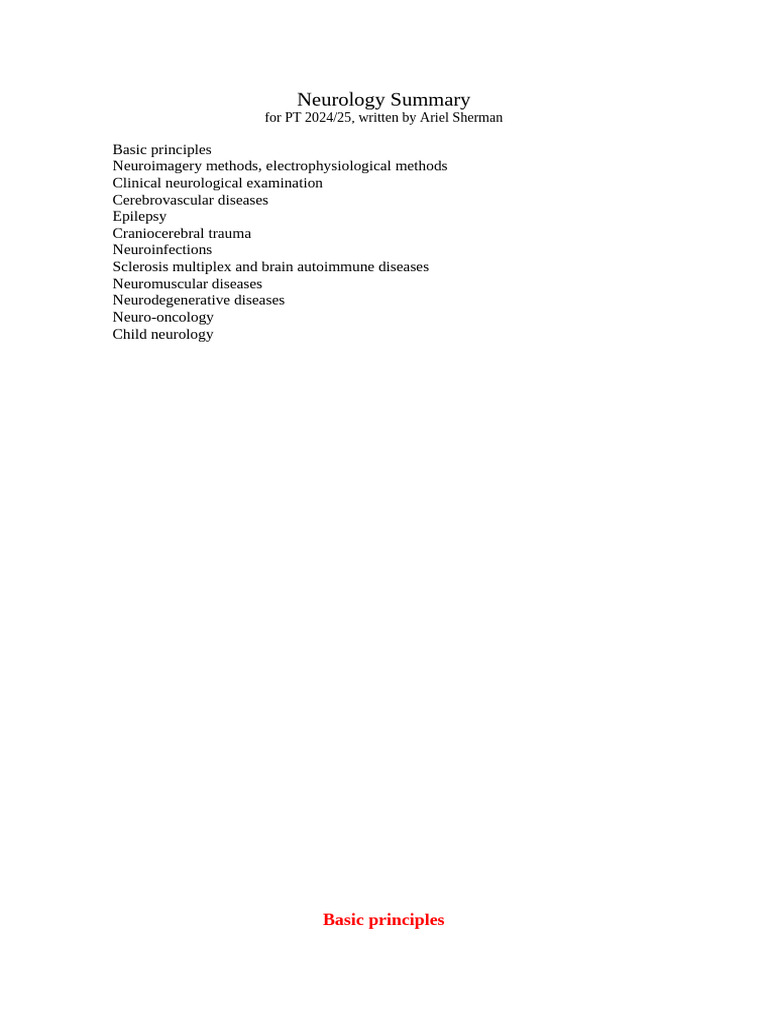Neurology Summary For PT | PDF | Stroke | Brain Tumor