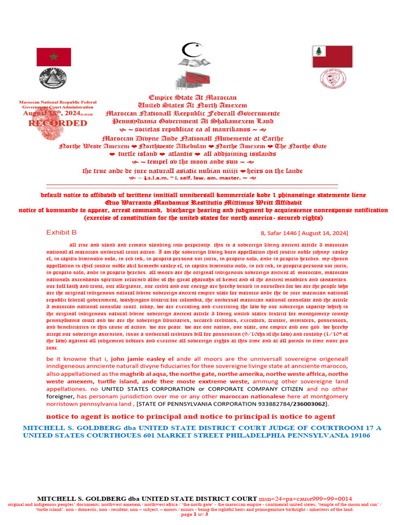 Notice of Default Judgement Mitchell S. Goldberg United State District ...