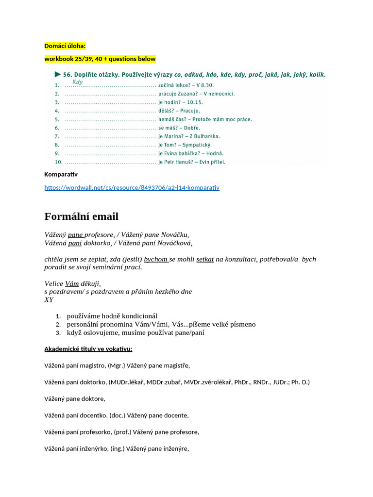 Handout of Czech Language For Beginners | PDF