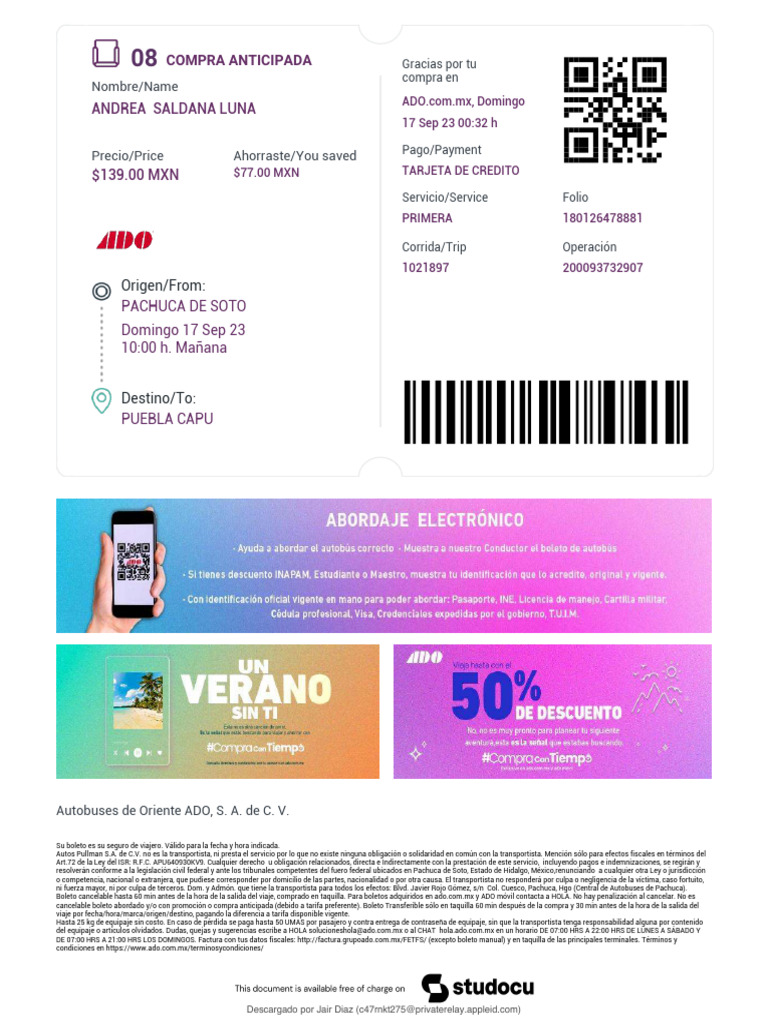 Boleto ADO | PDF