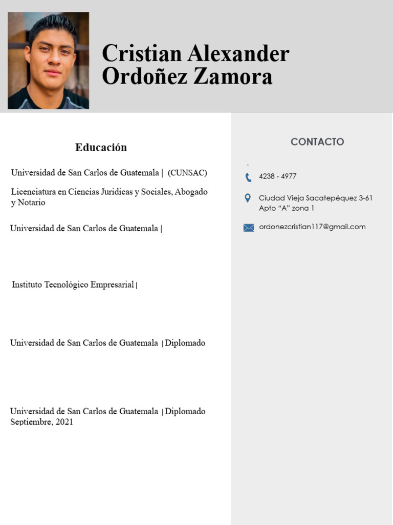 PEMCristian Alexander Ordoñez Zamora Curriculum Vitae | PDF