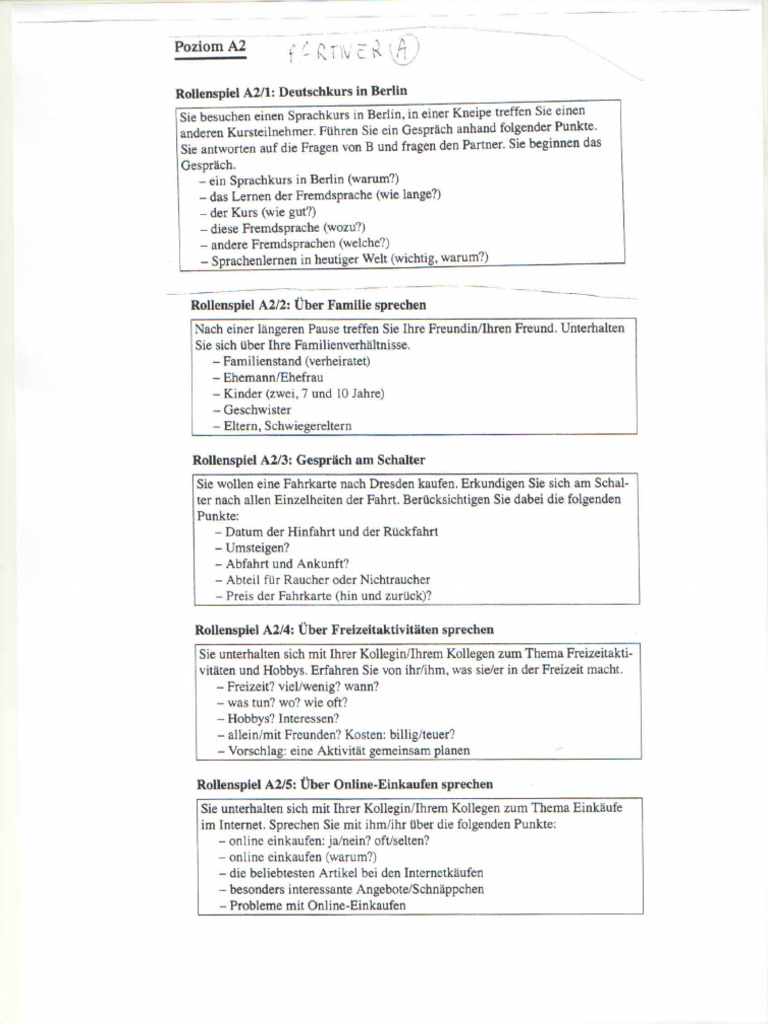 Rollenspiele A2 Partner A | PDF