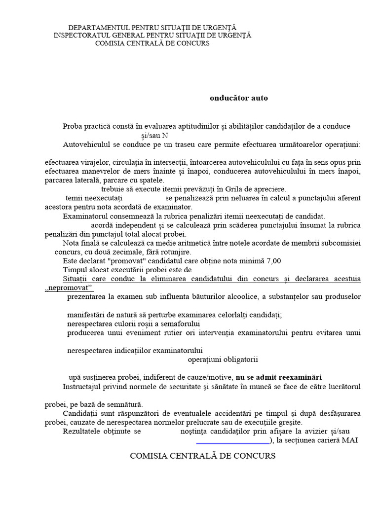 Norme Privind Organizarea Probei Practice La Concurs Conducatori Auto | PDF