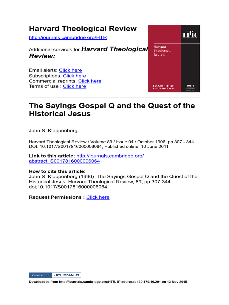 The Sayings Gospel Q and The Quest of The Historical Jesus | PDF