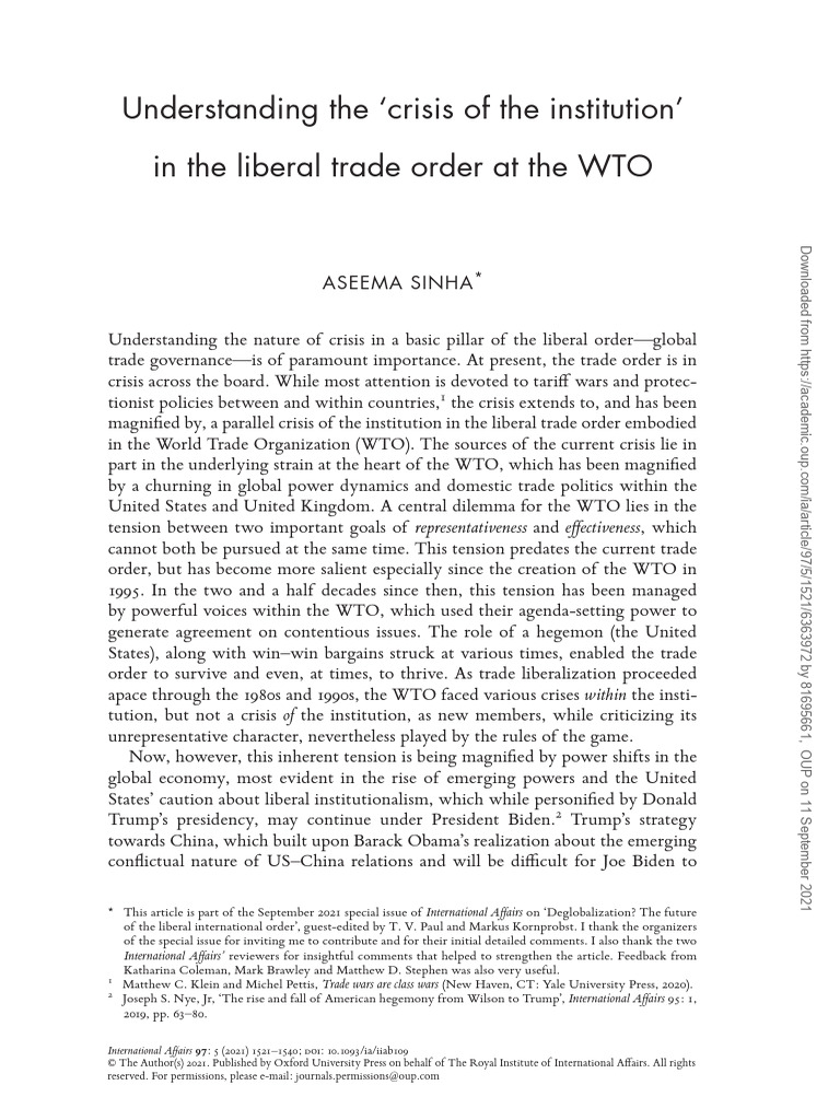 Week 6 - WTO and Liberal World Order | PDF