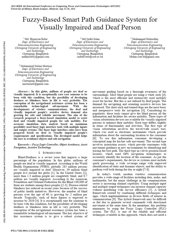 No Fuzzy-Based Smart Path Guidance System For Visually Impaired and Deaf Person | PDF